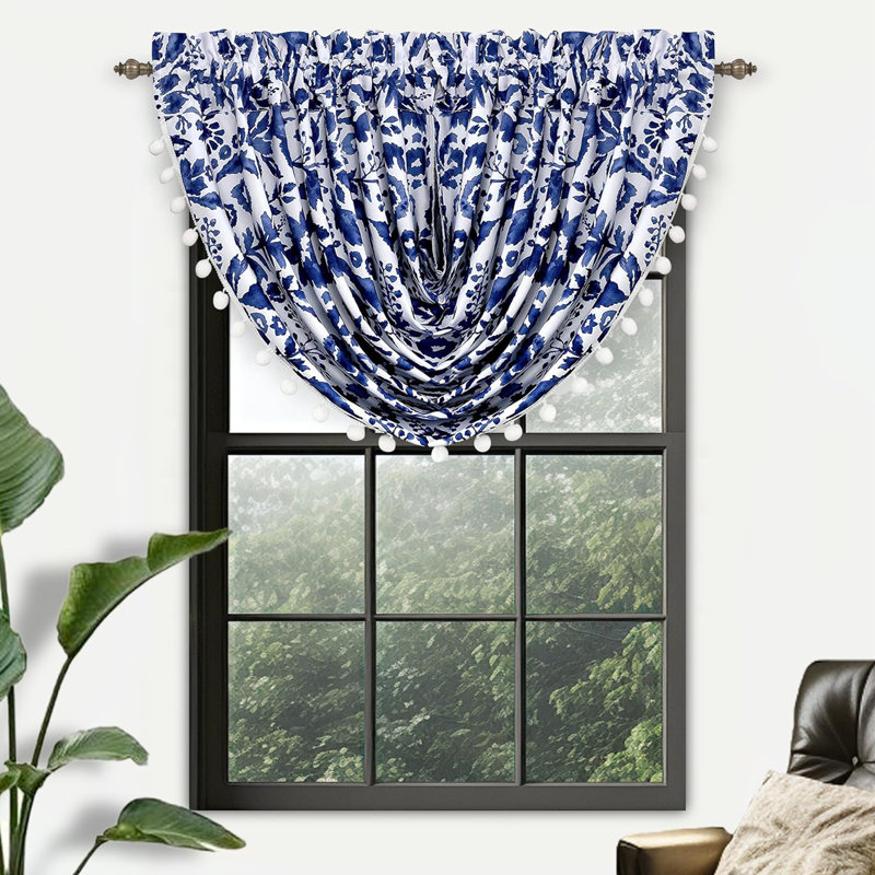 Red Barrel Studio® Adalida Floral Waterfall Swag Valance Kitchen Valance 52" Window Valance ...